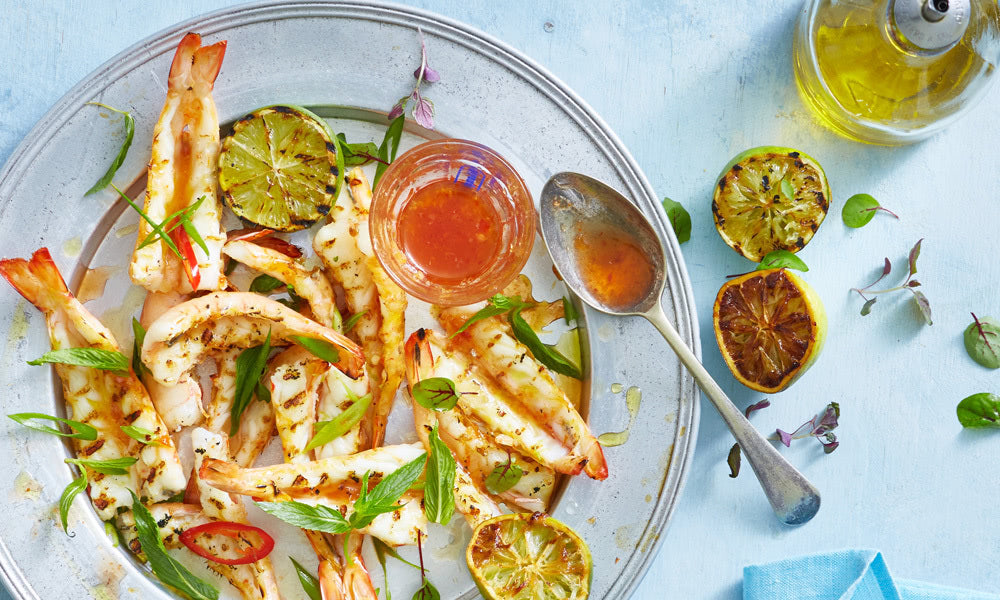 Grilled Split Garlic Prawns with Sweet Chilli & Lime – Cobram Estate AU