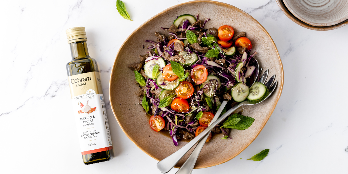 Garlic & Chilli Beef Mint Salad – Cobram Estate AU