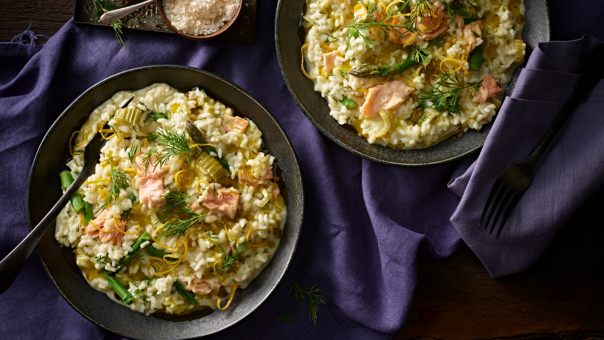 Hot Smoked Salmon & Asparagus Risotto – Cobram Estate AU